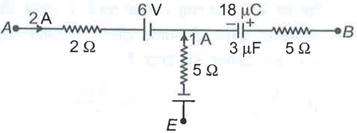 The potential difference (VA - VB) between points A and B in a part of