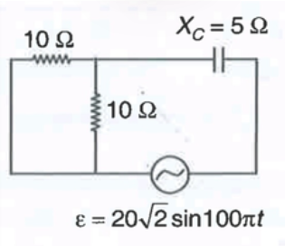 For the circuit shown in the figure,the rms current through the source