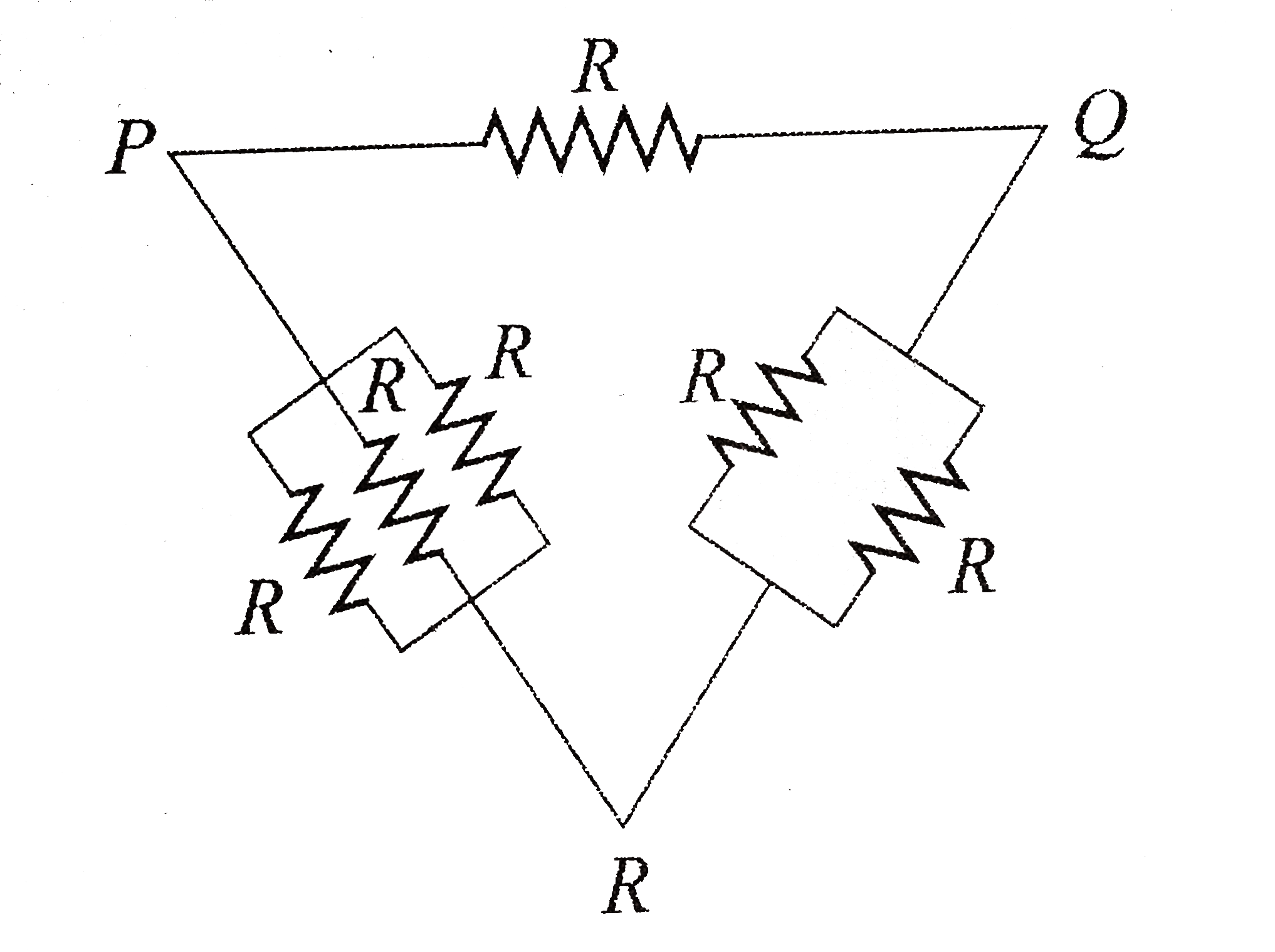 Six identical resistors are connected as shown in figure. The equivale