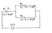 Three capacitors of capacitance 4muF , 4mu F, and 8 mu F are conncecte
