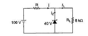 Figure shows zener diode with a breakdown voltage of 40 V connected to