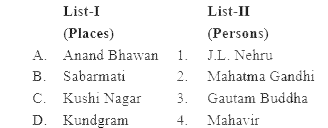 Match List-I with List-II and select the correct answer from the codes