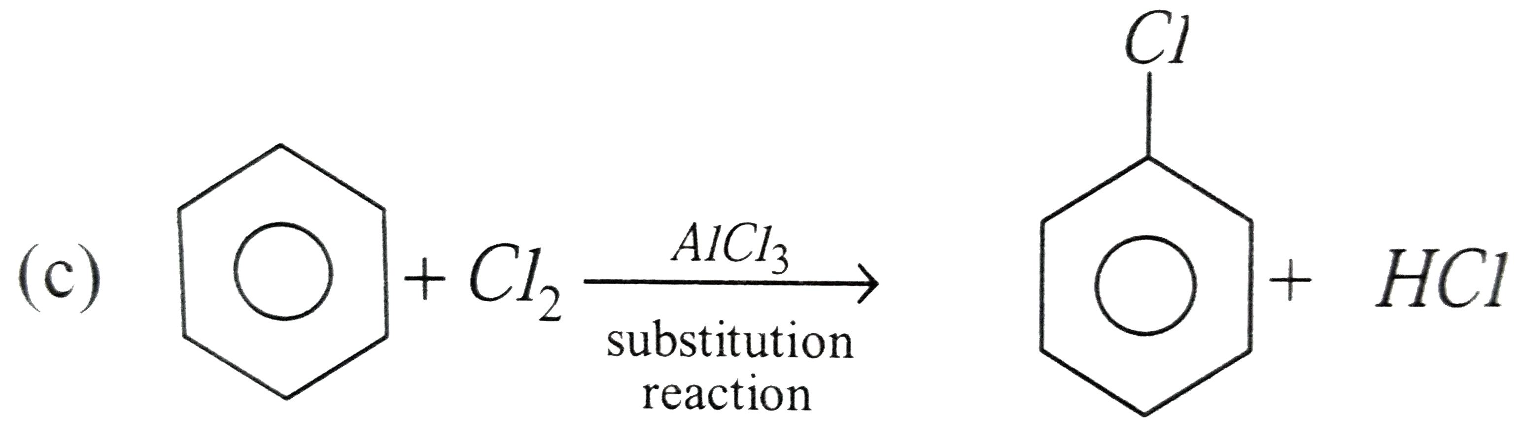 Adding of Cl2 to benzene in the presence of AlCl3 is an example of
