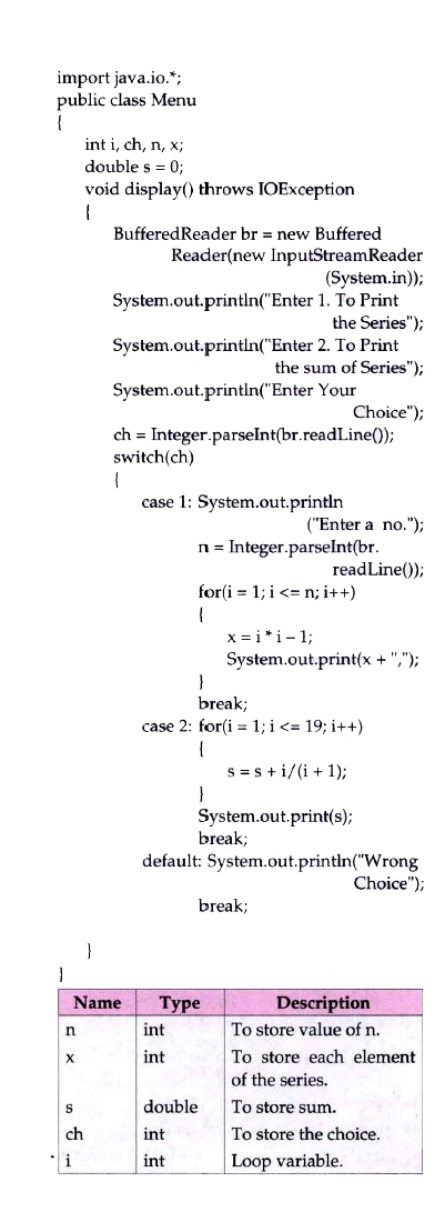 Write a menu driven program to perform the following: (Use suitch - ca