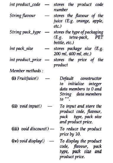 Define a class named Fruitjuice with the following description : Inst
