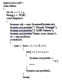 Using the switch statement, write a menu driven program for the follow