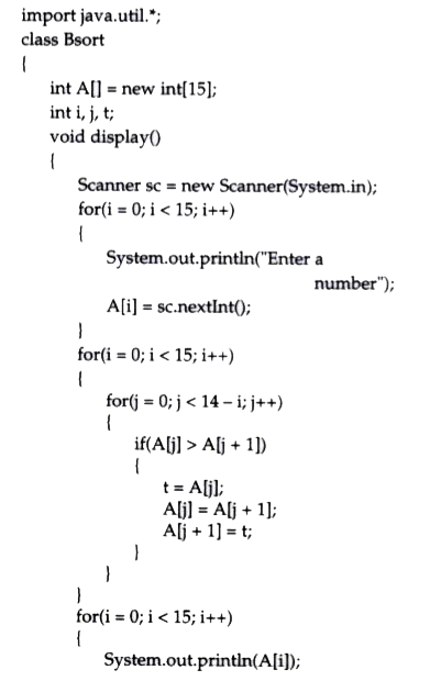 Write a program to input 15 integer elements in an array and sort them