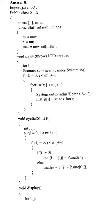 A class Shift contains a two dimensional integer array of order (m xxn