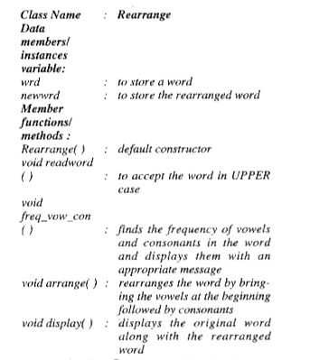 A class Rearrange has been defined to modify a word by bringing all th
