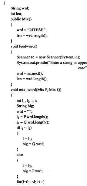 A class Mix has been defined to mix two words, character by character,