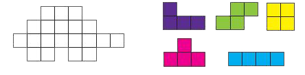Shade the figure completely, by using five Tetromino shapes only once.