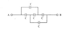 Five equal capacitors, each with capacitance C are connected as shown.