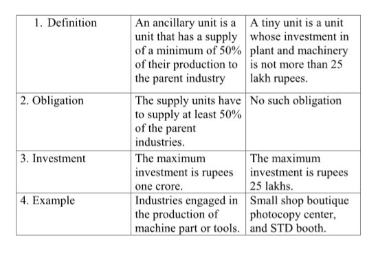 How would you differentiate between an ancillary unit and a tiny un