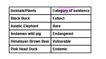 Match the following animals with their category of existence.