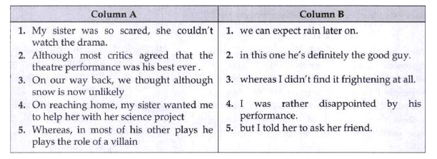 Read the following sentences and match column A with column B to compl