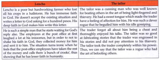 The tailor here is a cheat, but Lencho in the story, 'A Letter to God'