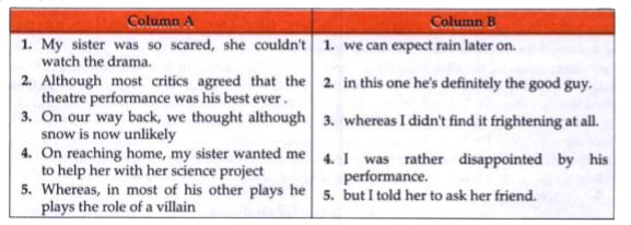 Read the following sentences and match column A with column B to compl