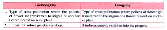 Differentiate between Geitonogamy and Xenogamy in the plants. Which on