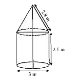 In given figure a tent is in the shape of a cylinder surmounted by a c