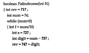 The following program code checks if the positive integer 'N' is a pal