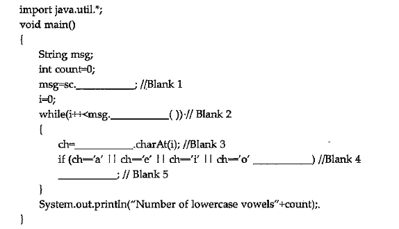 Given the code to find number of lowercase vowels in a message , fill