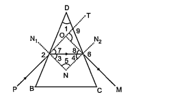 A ray diagram of refraction through prism is shown. Locate the angle o