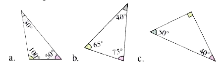 Indentify the triangles below as right - angled triangle, acute - angl