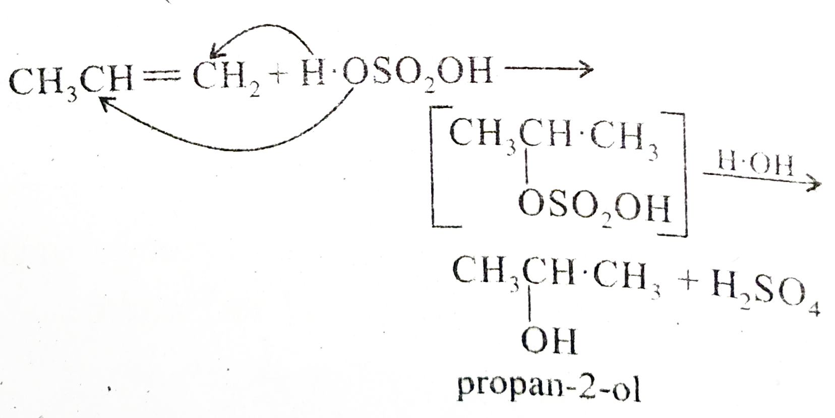 Complete the following equations: Q CH(3)CH=CH(2) + H(2)SO(4) to