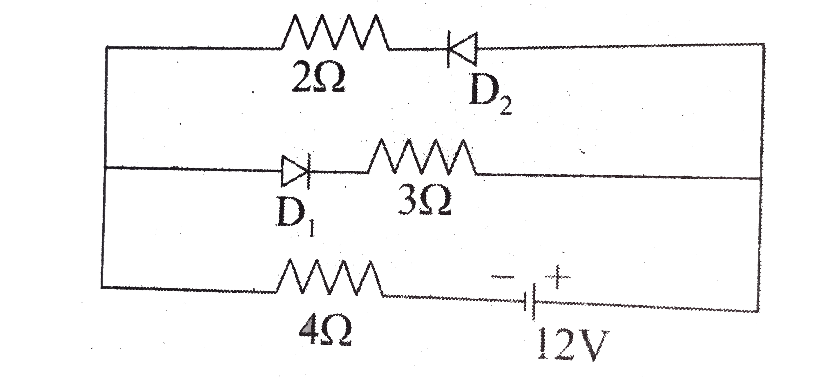 The circuit has two oppositely connected ideal diodes in parallel . W