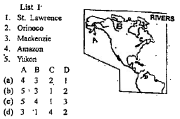 Match river labelled A, B, C and D on the given map with their names g
