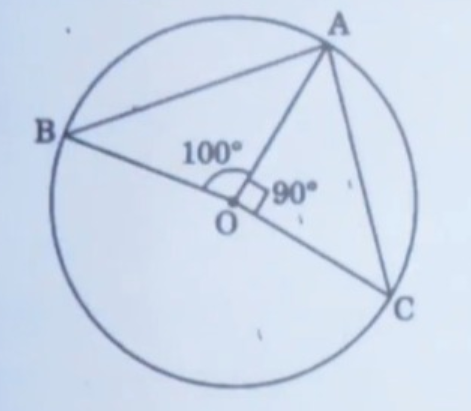 In the given figure, O is the centre of a circle. If /AOB=100^@ and /A