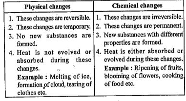 Differentiate between physical and chemical changes.