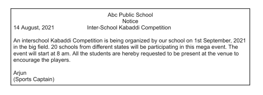An interschool Kabaddi Competition is organized by your school. Write