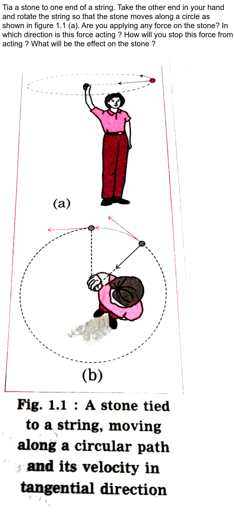 A stone of mass ‘m’ is rotated in circular path with uniform speed