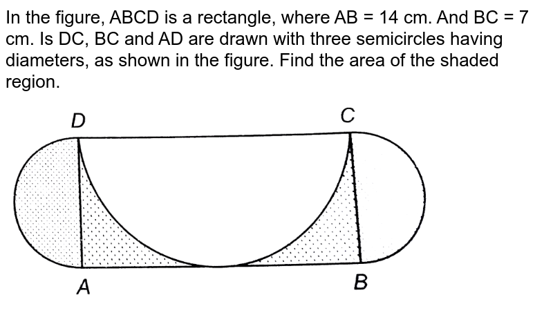 In the figure given below ABCD is a rectangle. AB = 14 cm BC = 7