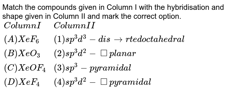 The shape of XeF6 is 1 Distorted octahedral 2 Pyramidal 3 Square