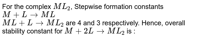 The stepwise stability constants of a complex are given below. Wha