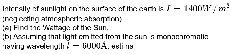 The intensity of sunlight on the surface of earth is 1400 W/m2 .As