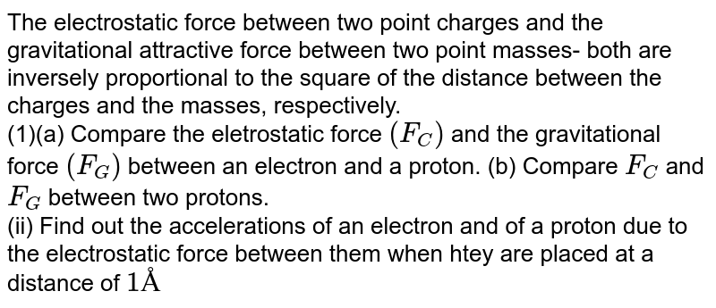 Compare the electrostatic force and gravitational force taking two