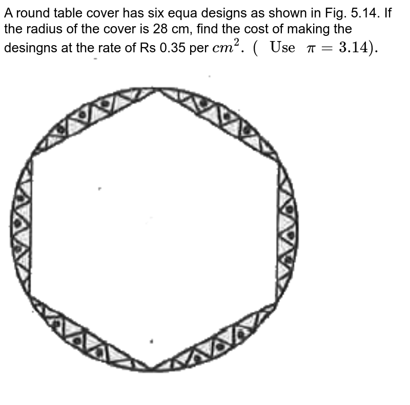 A round table cover has six equal designs as shown in Fig. 12.19