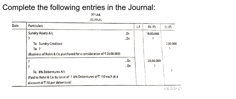Complete the following Journal Entries