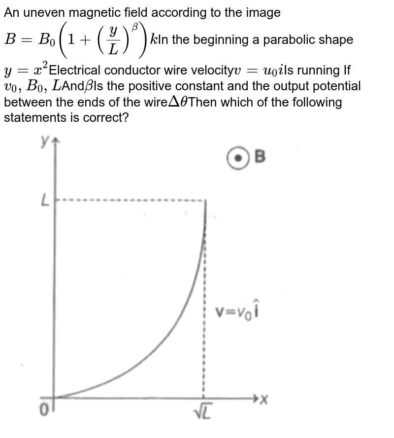 A conducting wire of parabolic shape initially y = x2 is moving