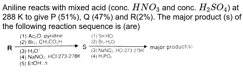 Aniline reacts with mixed acid conc. HNO3 and conc. H2SO4 at 288 K