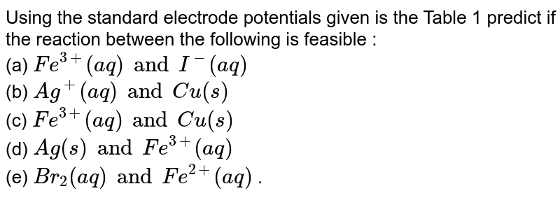 Using The Standard Electrode Potentials Given In Table 3 1 Predic