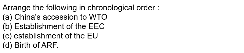 Arrange the following in chronological order: a China’s accession