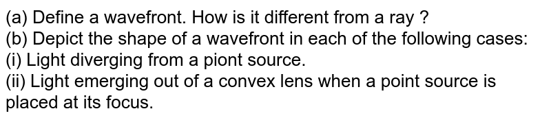 a Define a wavefront. How is it different from a ray ? b Depict th
