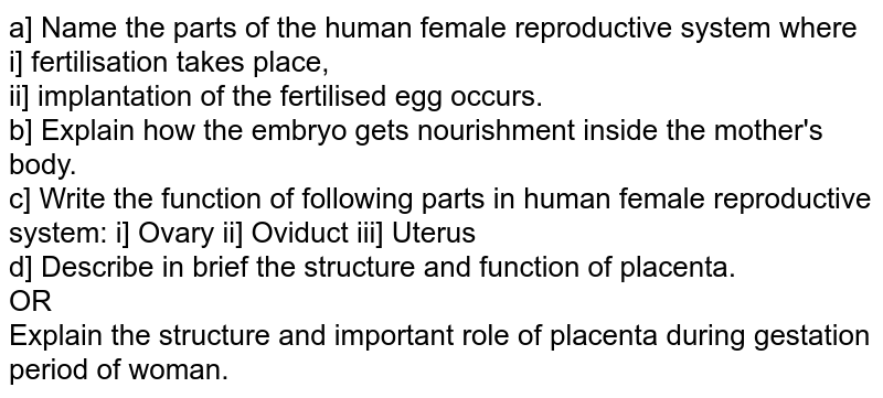 a Write the functions of the following parts in human female repro