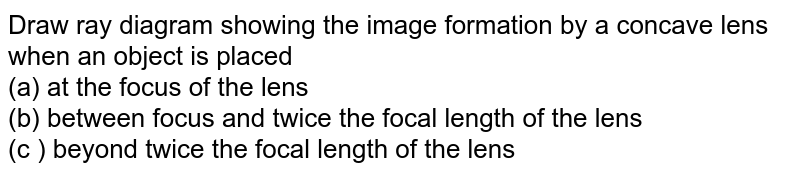 a at the focus of the lens b between focus and twice the focal len