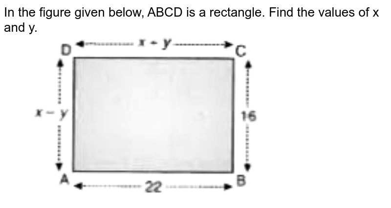In Fig. below ABCD is a rectangle. Find the values of x and y.