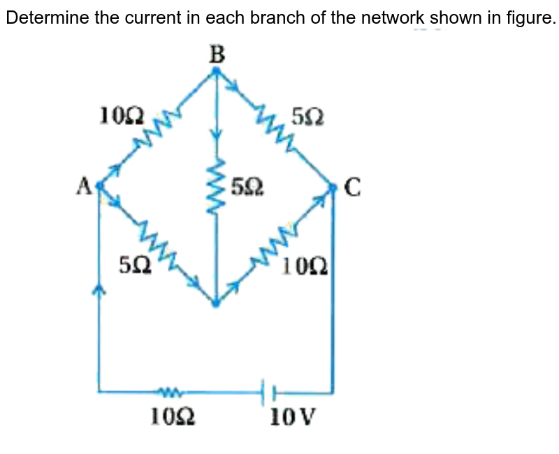 Determine the current in each branch of the network shown in Fig.